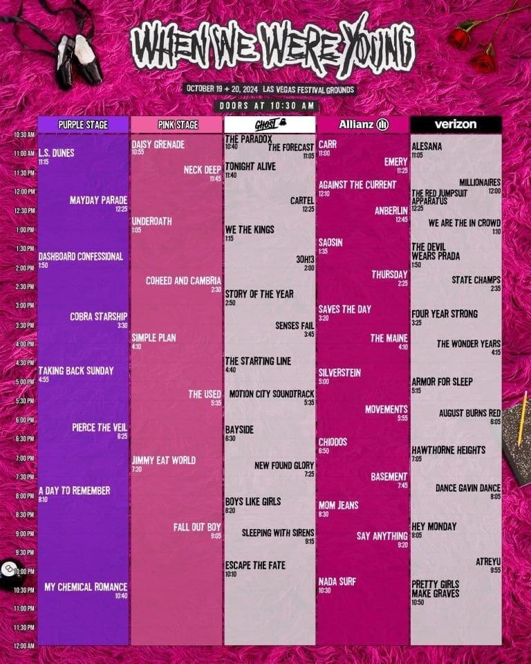Get Set Times & Map for When We Were Young 2024, Distillers and All ...